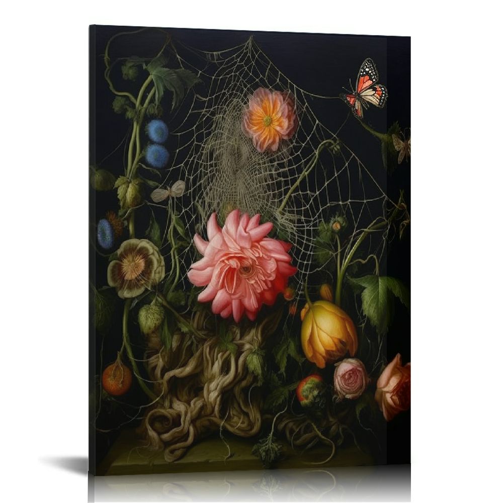 ONETECH Vintage Spiders Spiderweb Botanical Floral Canvas Poster Moody ...