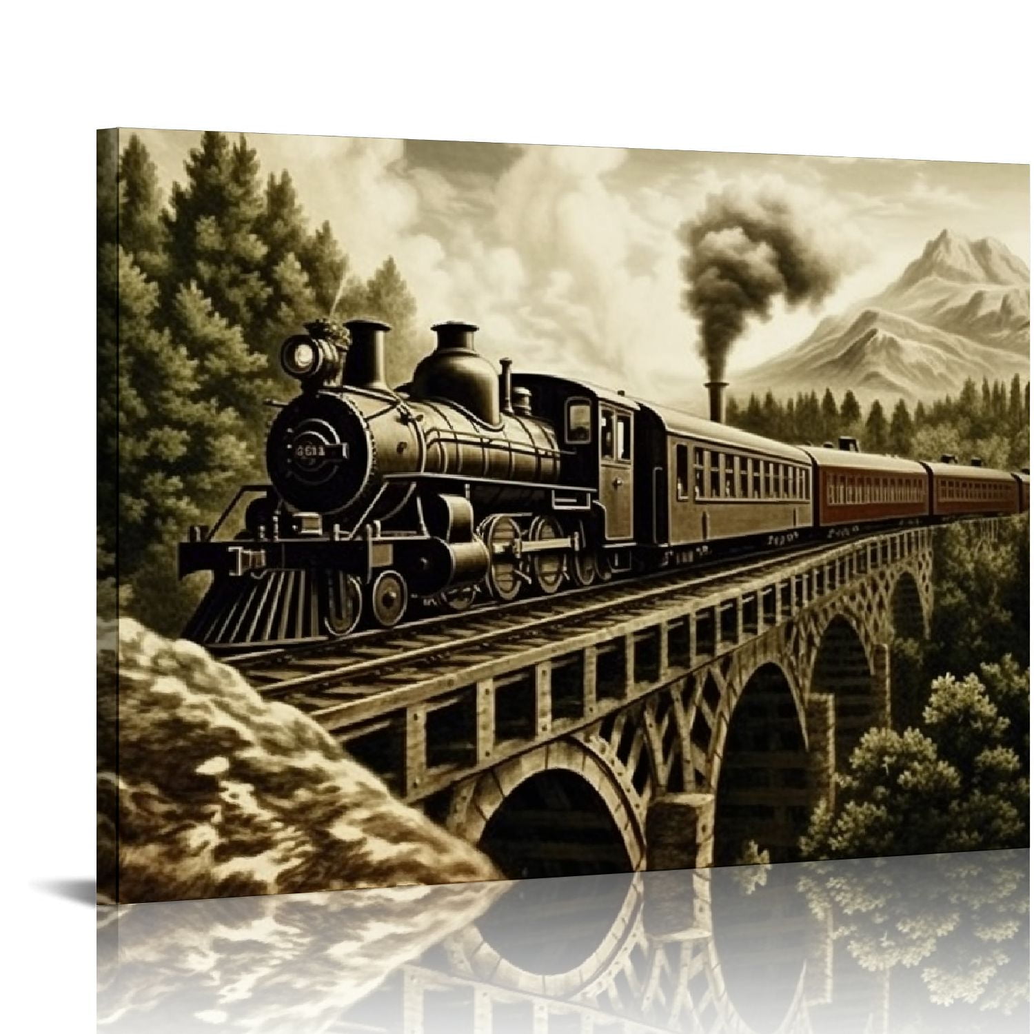 ONETECH Vintage Steam Train Picture on Stretched Canvas Wall Art Décor, Ready to Hang! - Walmart.com