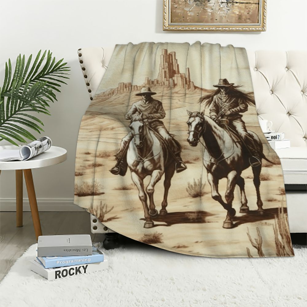 ONETECH Vintage Western Cowboy Throw Blanket, Rustic American Wild West ...