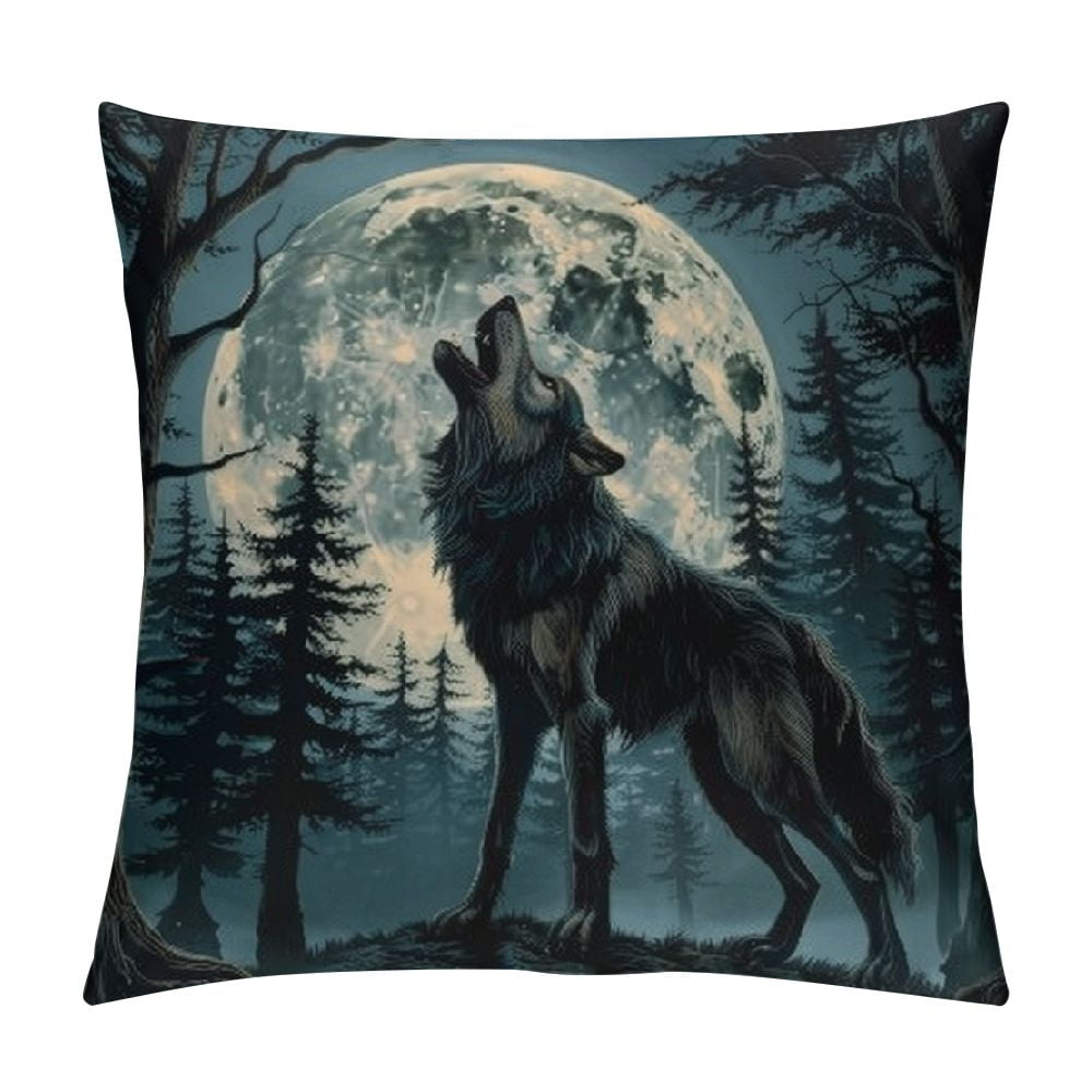 ONETECH Vintage Wolf Pillow Cover Green Sunset Retro Wolf Pillowcase ...