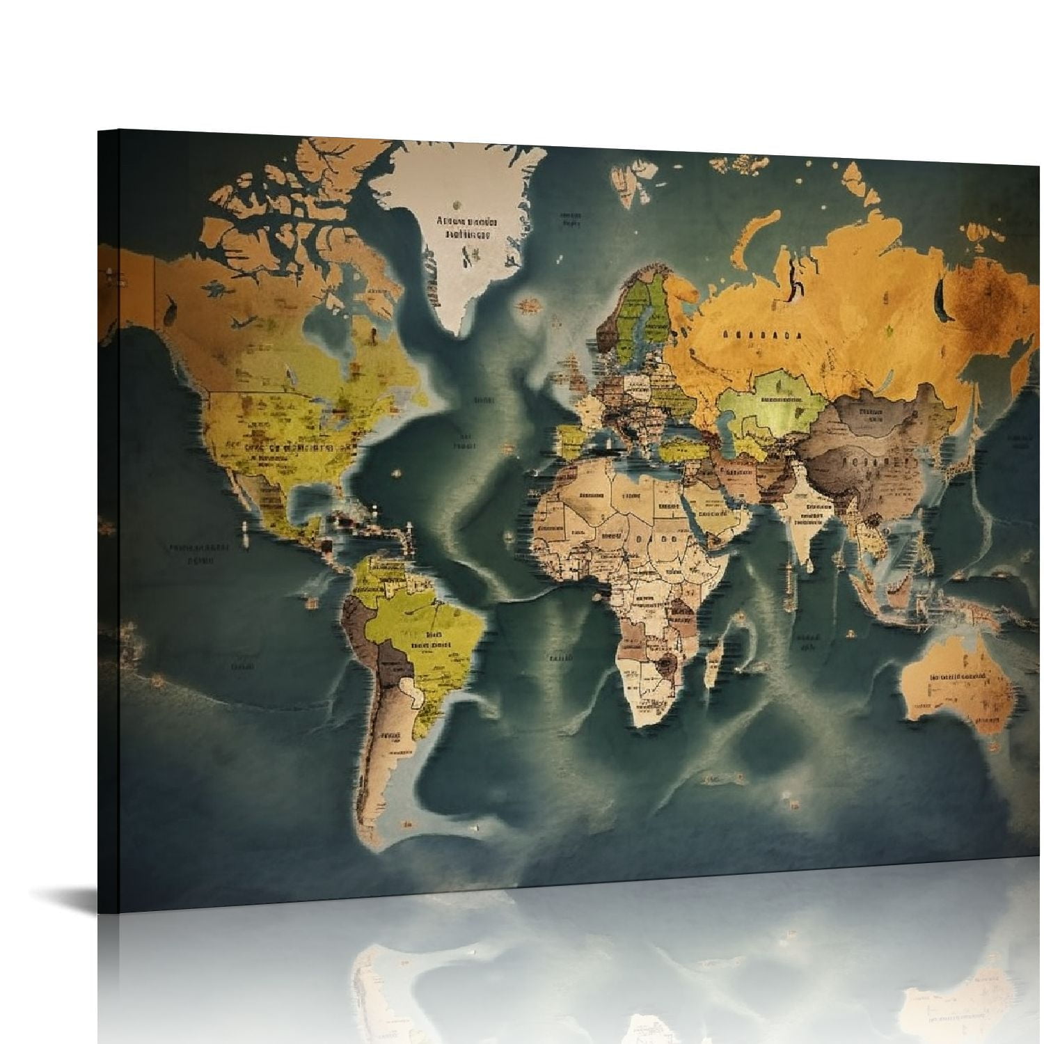 ONETECH Vintage World Map Canvas Wall Art- Ready to Hang - Home Office ...