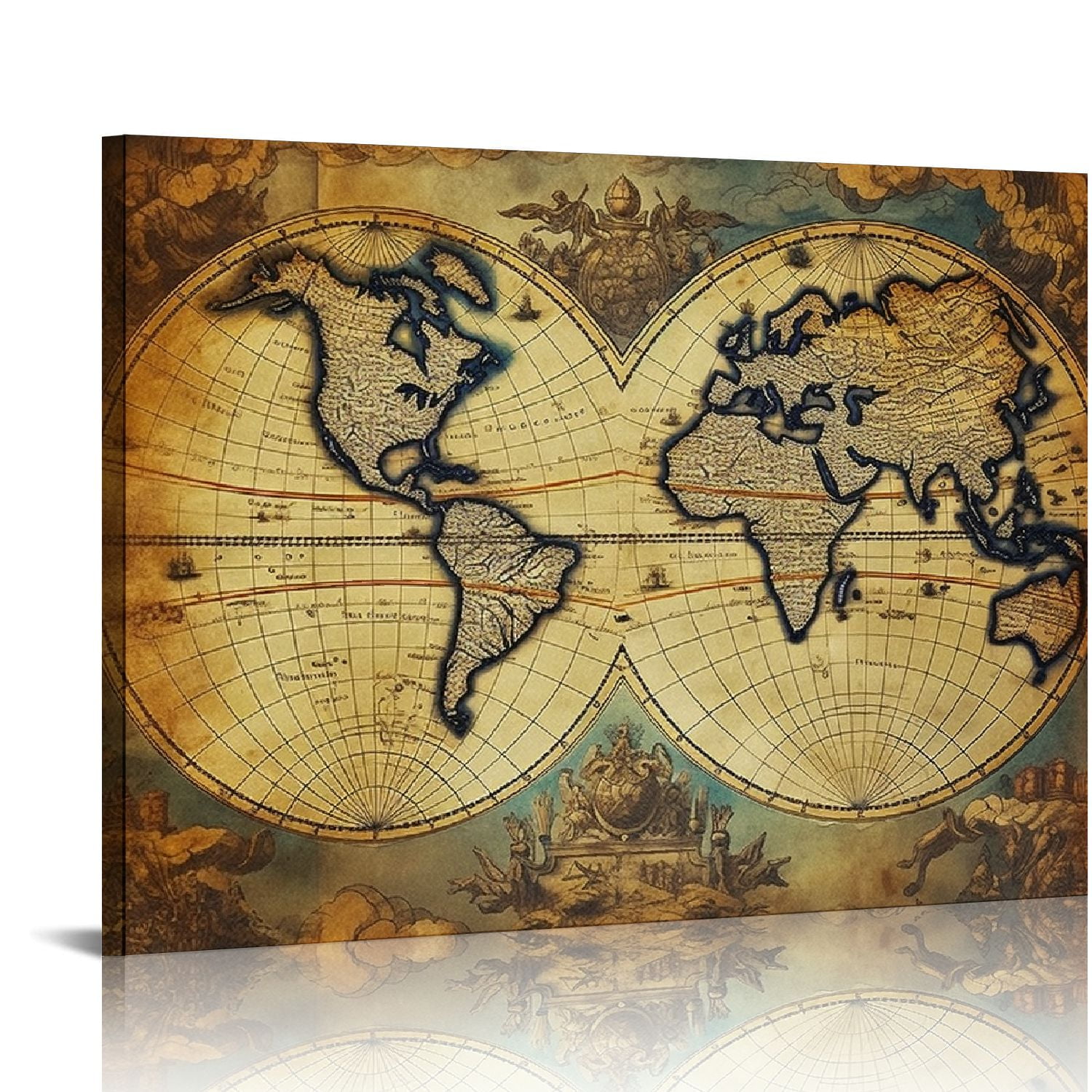 FUMJ Vintage World Map Canvas Wall Art Retro Map of the World Canvas ...