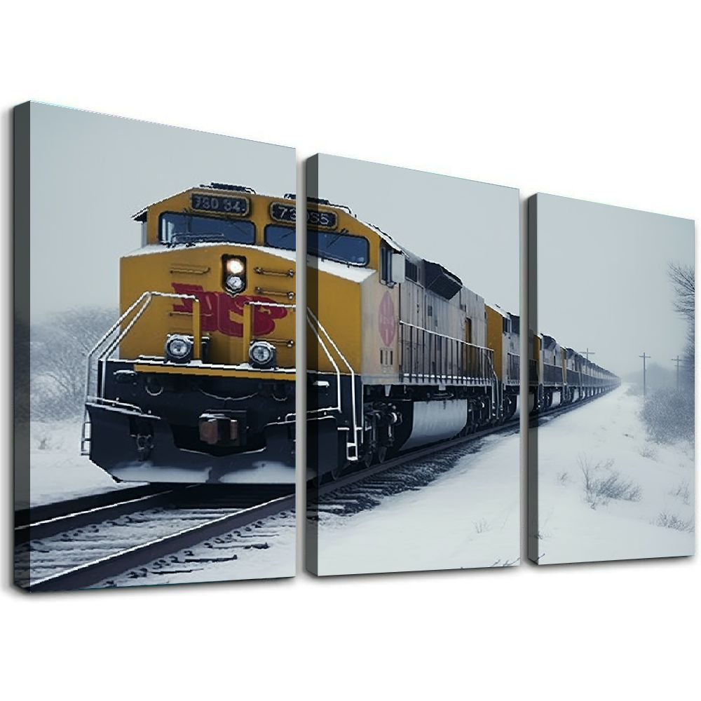 ONETECH Vintage Yellow Industrial Train Canvas Art Print Wall Decor ...