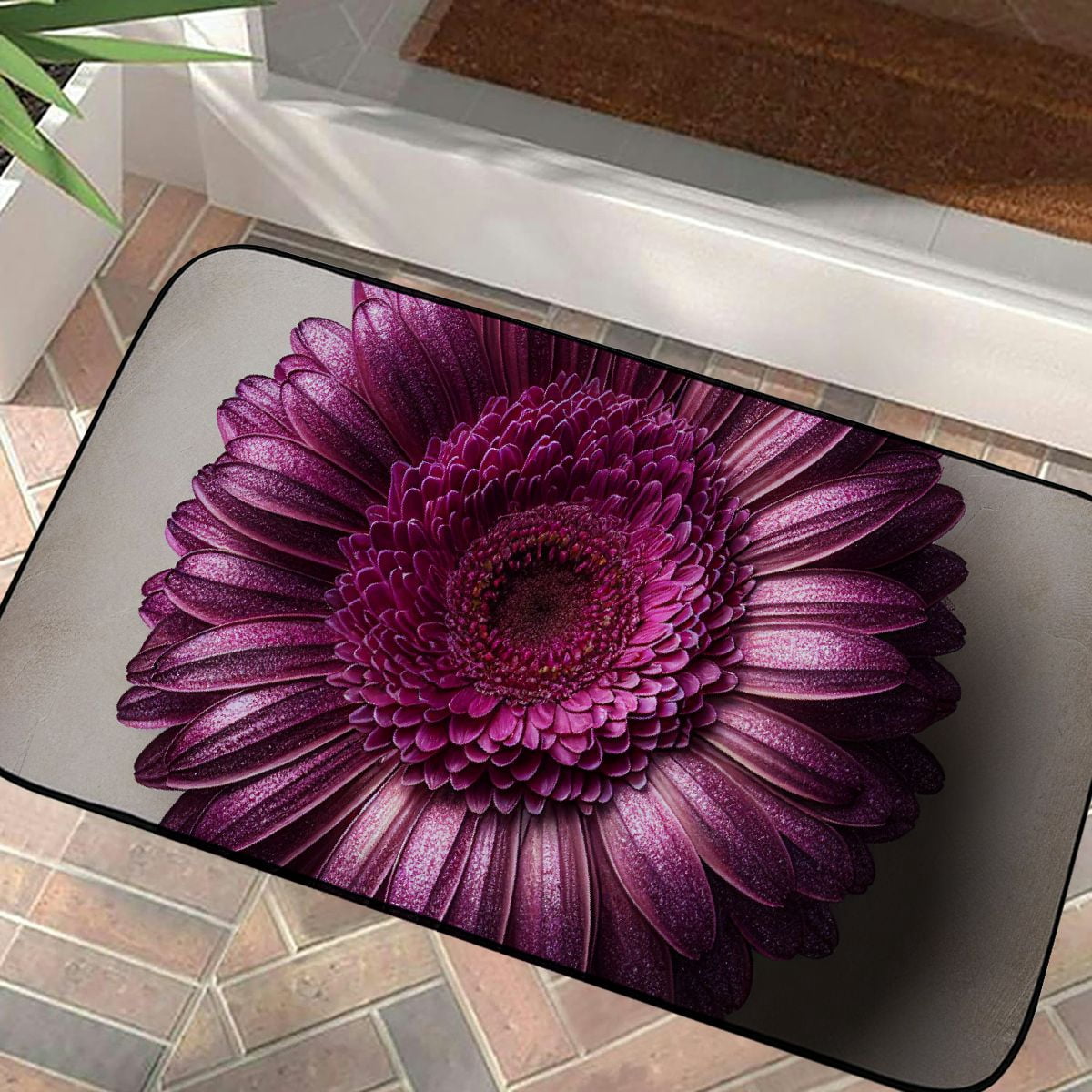 ONETECH Violet-Pink Flower On White Background Square Floor Mat Indoor ...