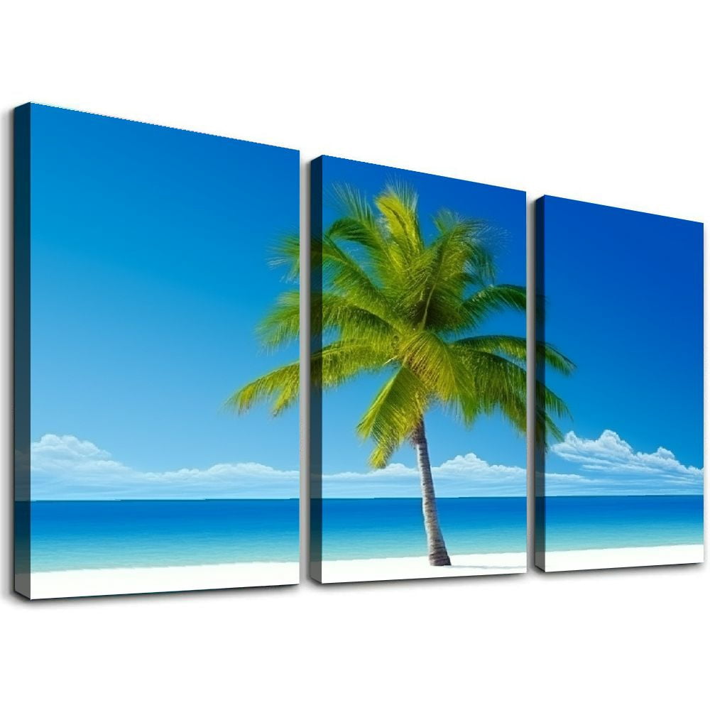 ONETECH Wall Art Canvas Painting Palms and Beach A Beach With Palm ...