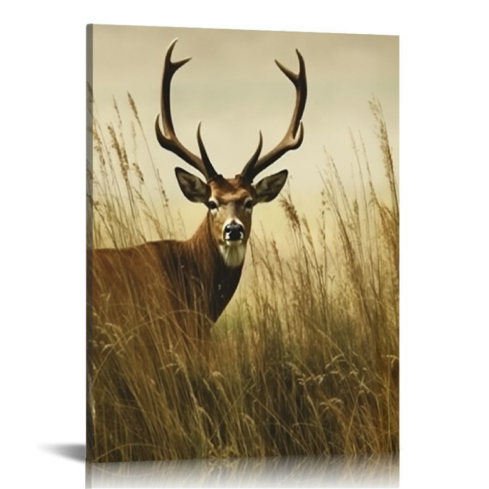 FUMJ Wall Art Deer Stag with Long Antler in The Bushes Painting The ...