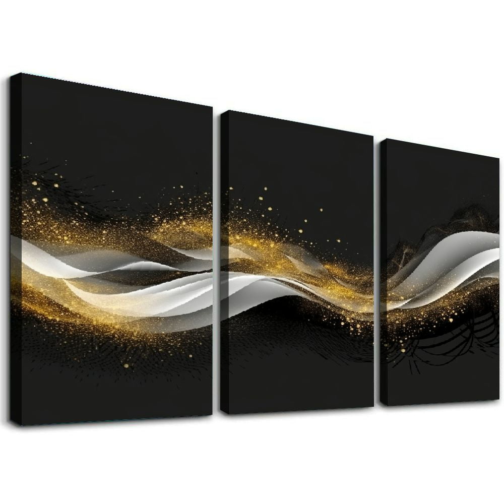 ONETECH Wall Art Modern light Luxury Abstract Gold ink Landscape Canvas Wall Art for Living Room ...