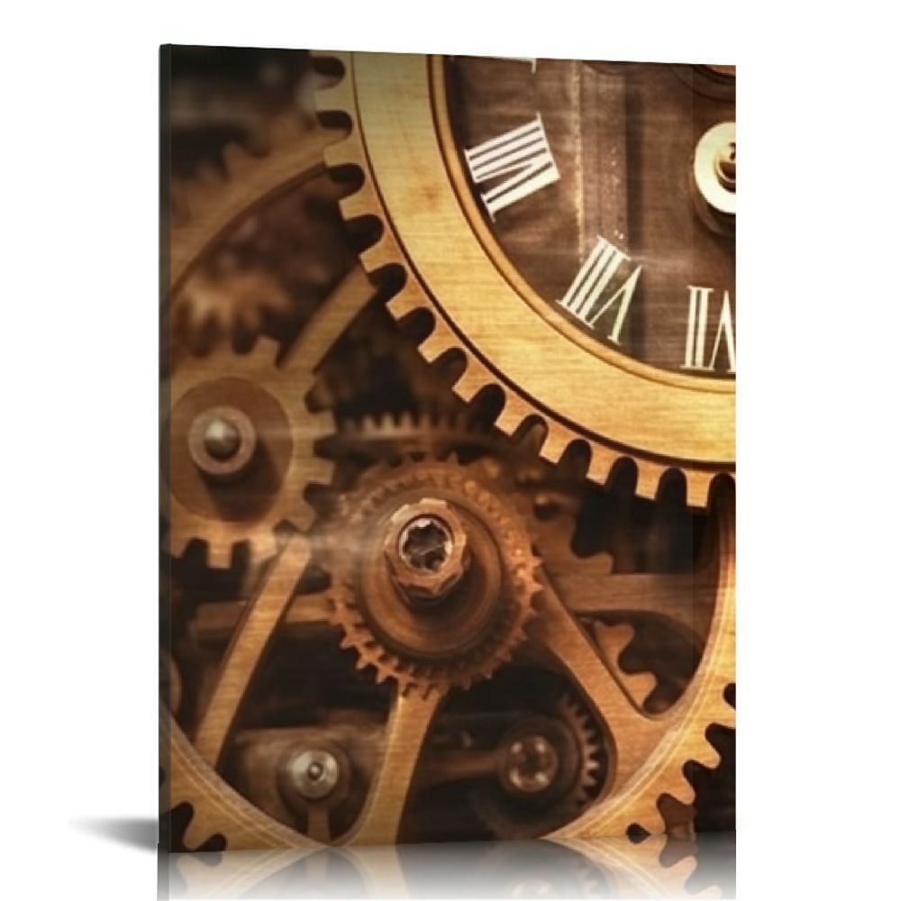 ONETECH Wall Art Painting Gold Mechanical Gears Prints On Canvas City ...