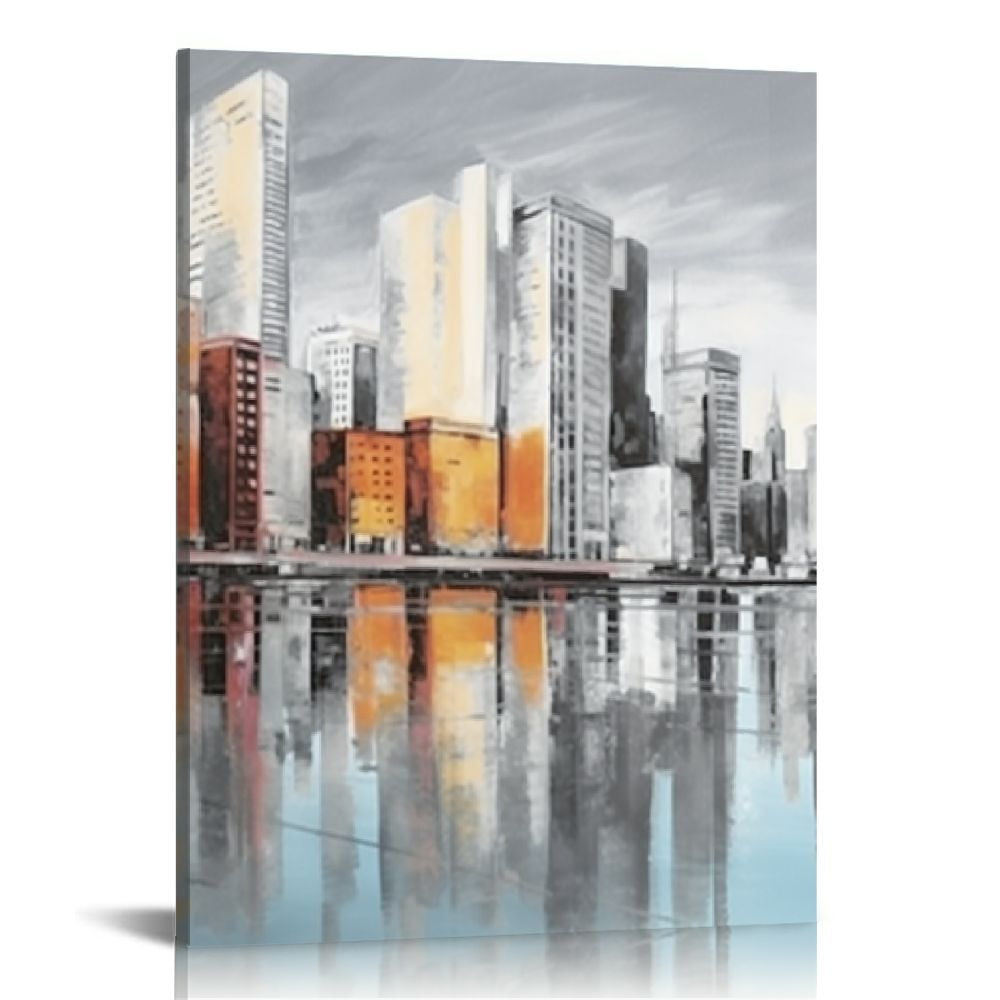 ONETECH Wall Art Poster Abstract Canvas Cityscape Buildings Grey Gold ...