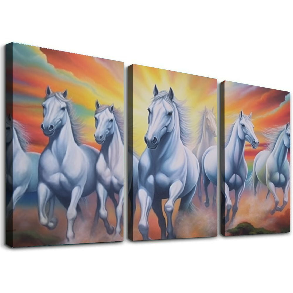 FUMJ Wall Art horse pictures wall decor Seven Lucky Running Wild Horses ...