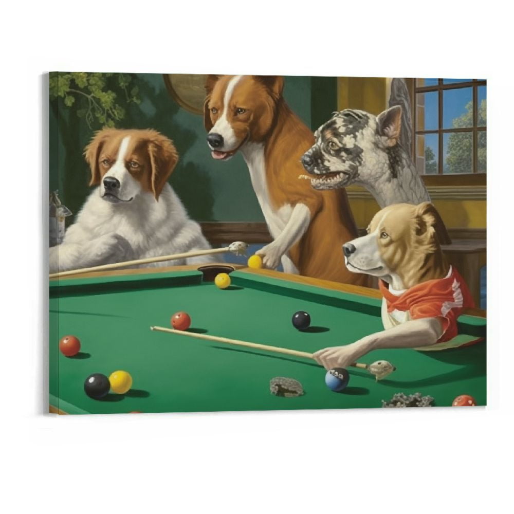 ONETECH Wall Canvas Painting of Dogs Enjoying Billiards Game, Art Decor ...