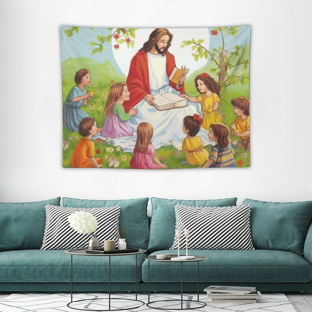 FUMJ Wall Tapestry, Christian Wall Decor Dorm Tapestry Wall Hanging Jesus Reading Bible with ...