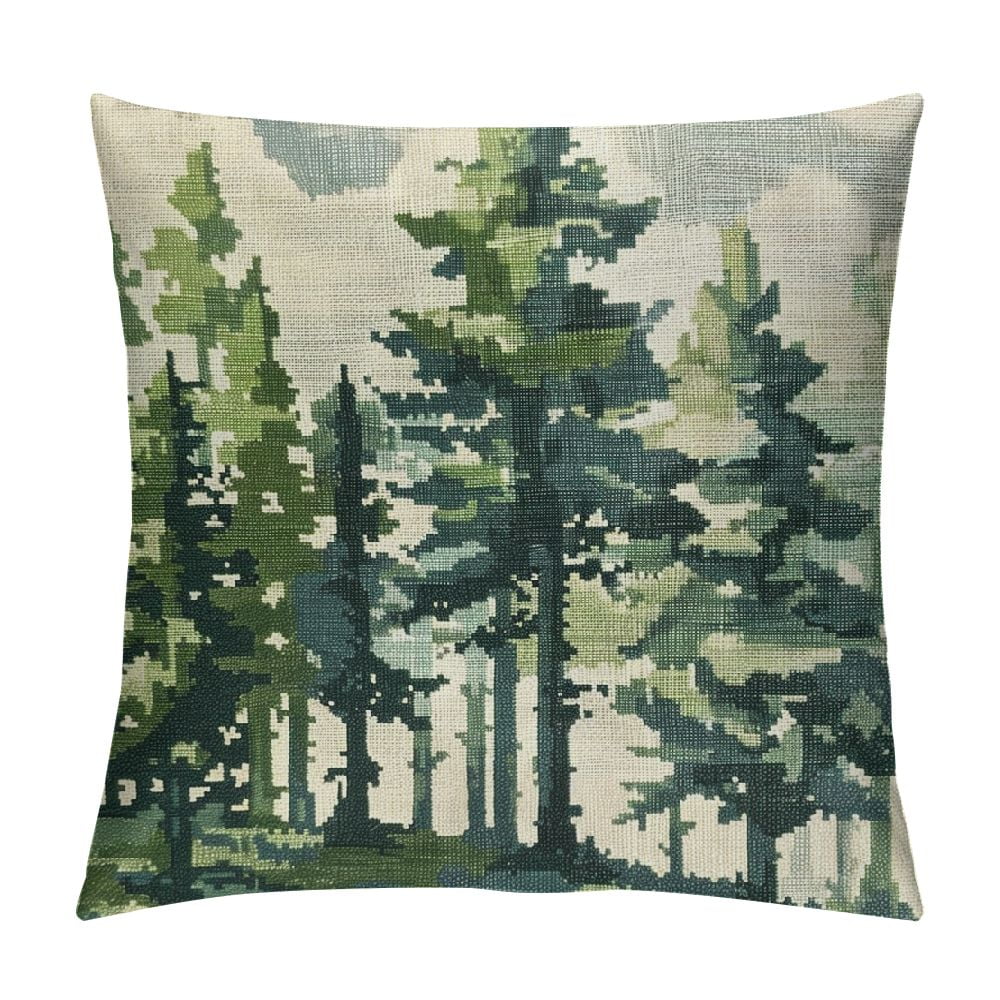 ONETECH Watercolor Dark Green Teal Tree Pillow Covers Rustic Nature ...