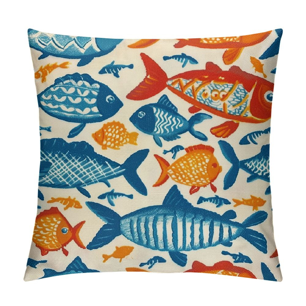ONETECH Watercolor Fish Throw Pillow Covers ,Art Fish Blue Red Fish ...