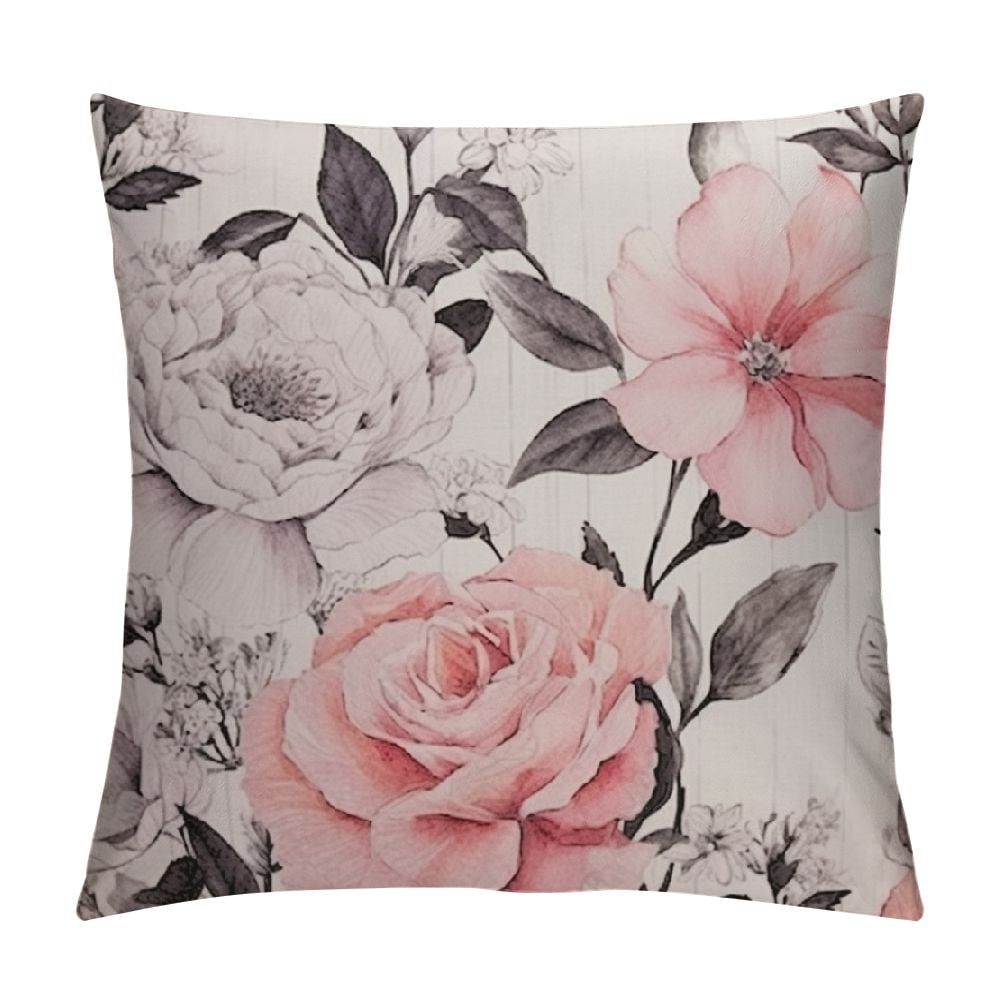 ONETECH Watercolor Flower Pillow Cover Floral Abstract Pink Grey ...