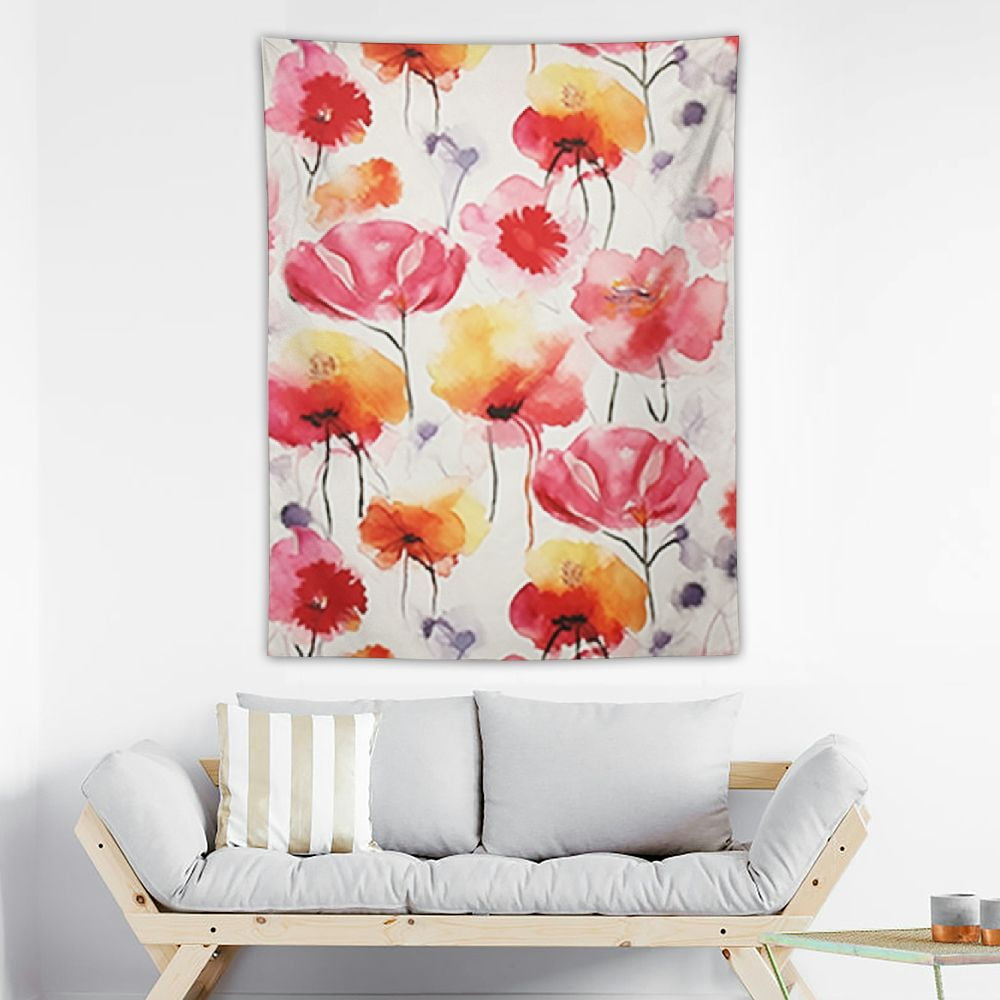 ONETECH Watercolor Flower Tapestry, Shaded Large Poppy and Tulip Flower ...