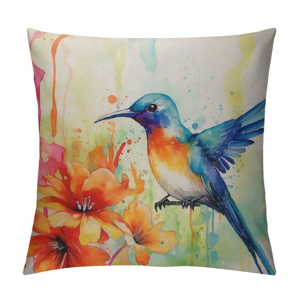 ONETECH Watercolor Hummingbird Throw Pillow Cover Bright Colorful ...