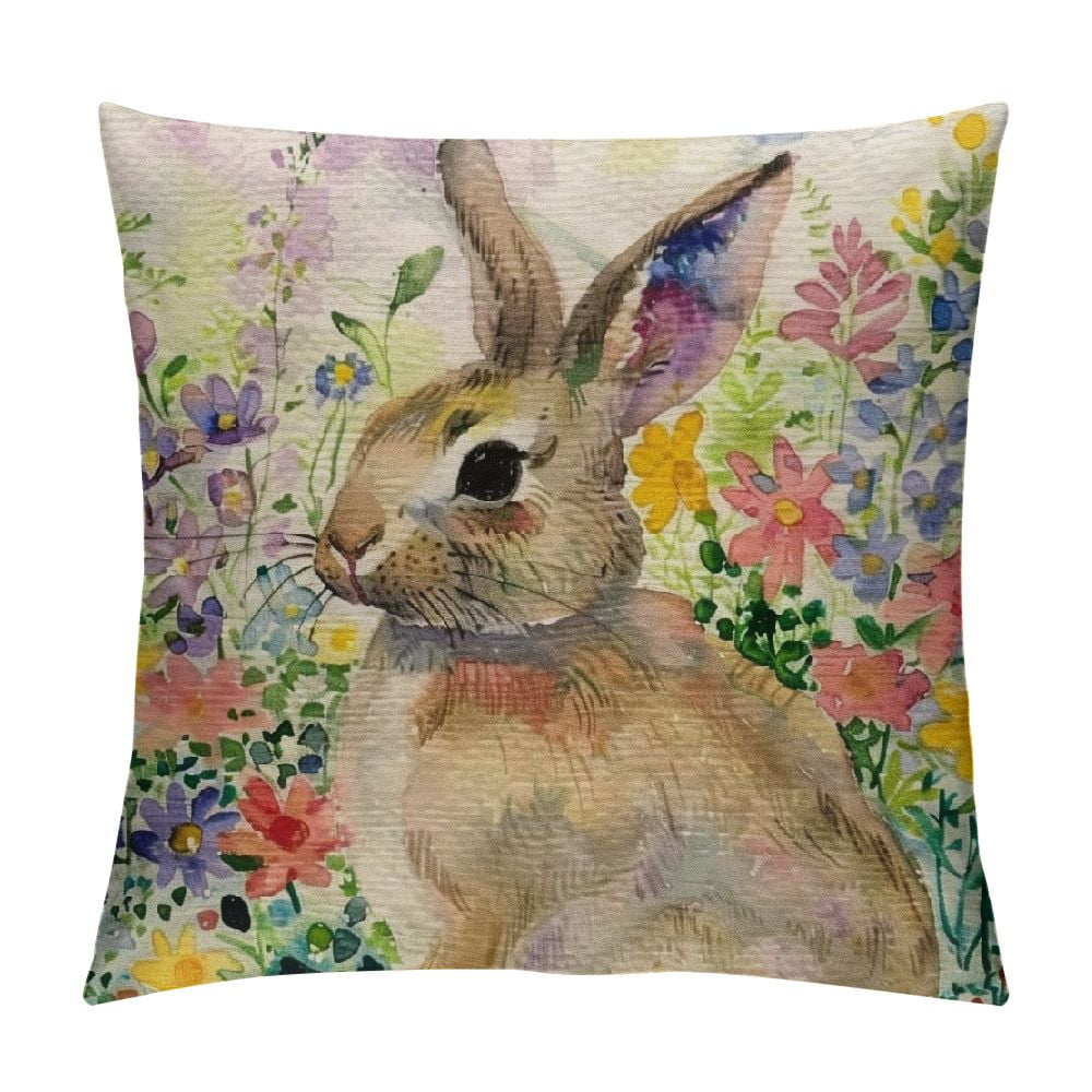 ONETECH Watercolor Painting Rabbit Pillow Covers Colored Flower Spring ...