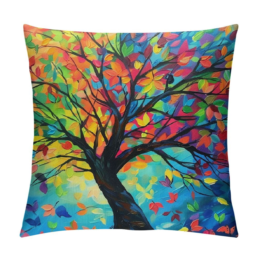 FUMJ Watercolor Tree Throw Pillow Cover - Colorful Tree Pillow Covers ...