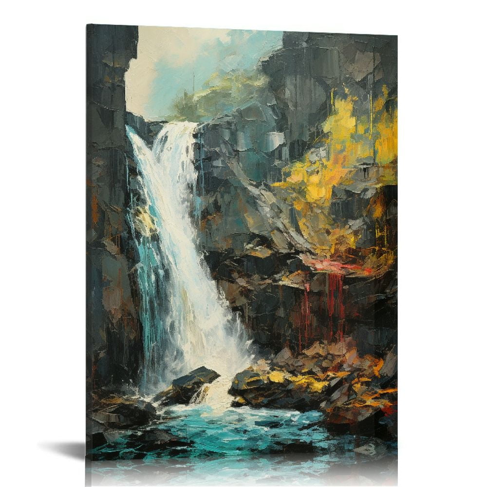 ONETECH Waterfall Canvas Wall Art, Forest Canvas Pictures, Blue Maple ...