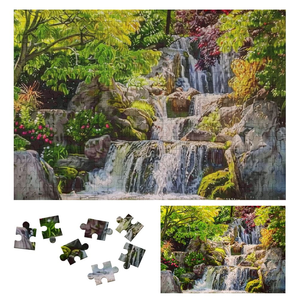 ONETECH Waterfall Rocks Trees Wooden Jigsaw Puzzle Challenging ...