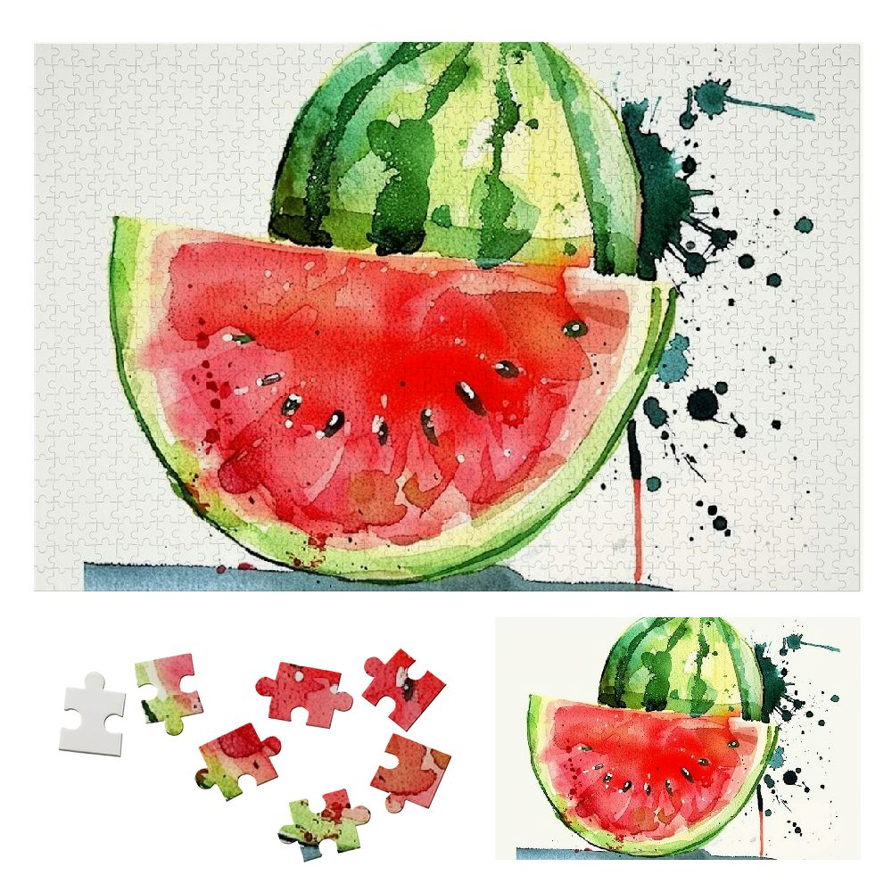 ONETECH Watermelon Slice Paint Splatter Wooden Puzzle Game Toy Gift ...