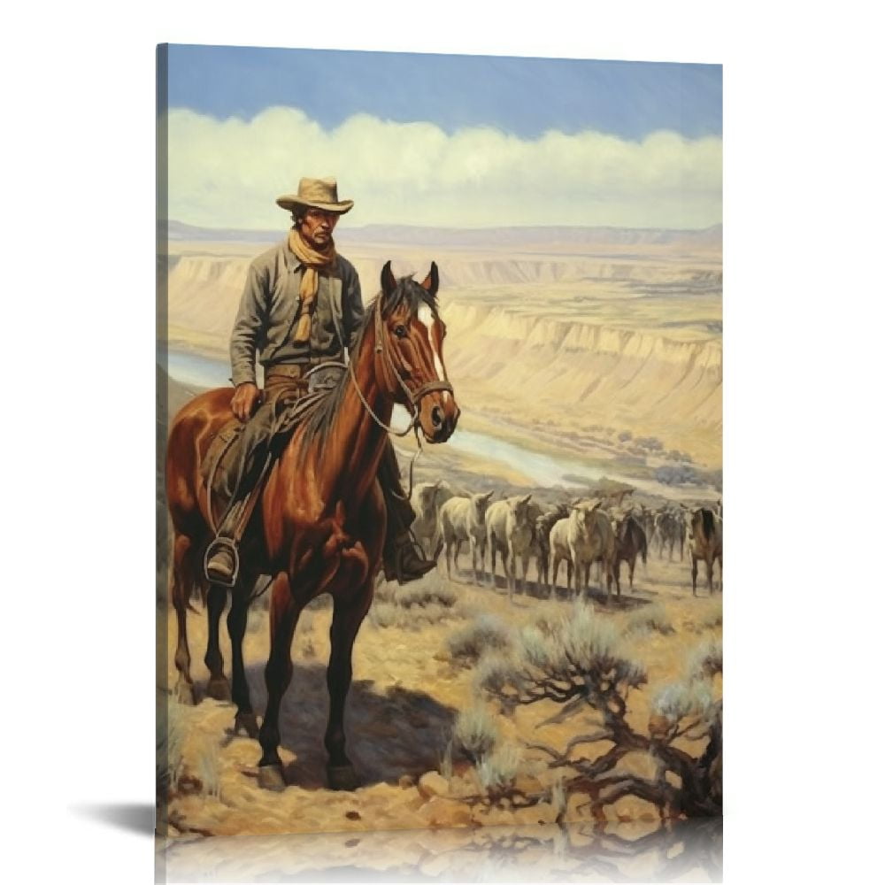 ONETECH Western Cowboy Canvas Wall Art Prints Vintage Posters American ...