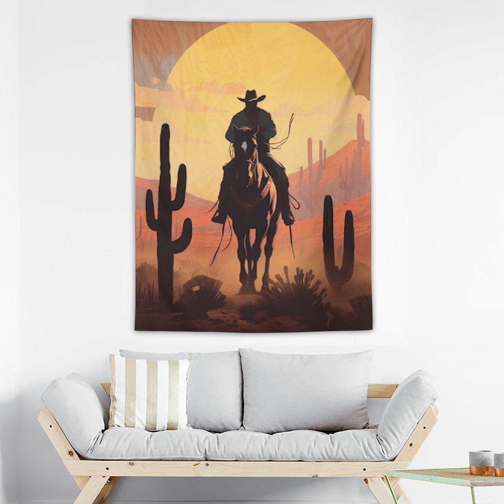 ONETECH Western Cowboy Tapestry, Country Cowboy Riding Horse in Wild ...