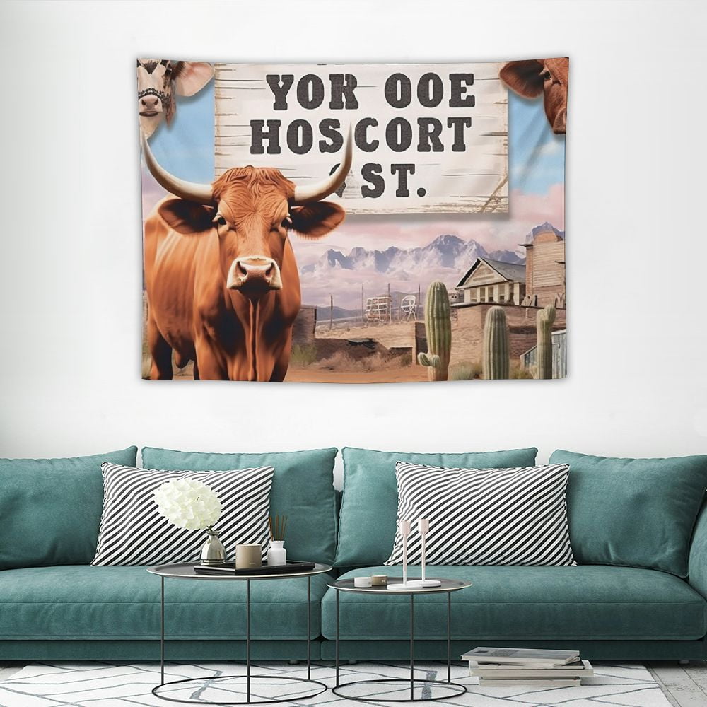 ONETECH Western Cowgirl Tapestry, Funny Longhorn Cattle Cow Tapestries ...