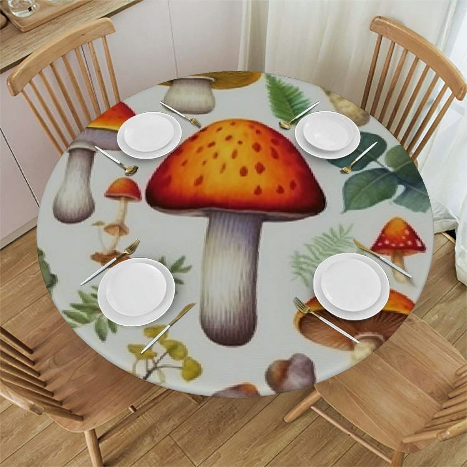 ONETECH White Brown Yellow Round Table Cloth Mushroom Pattern Types ...