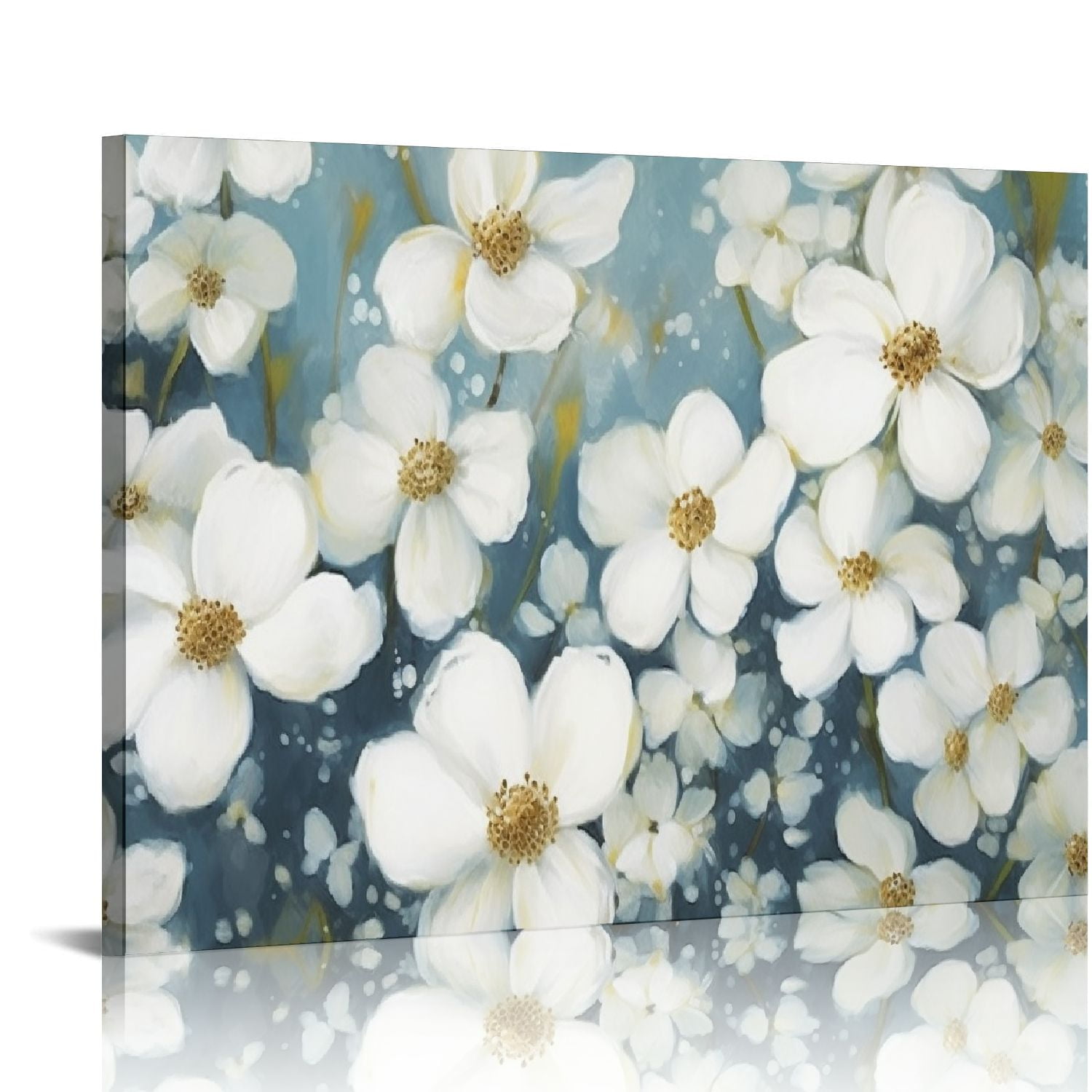 ONETECH White Flower Canvas Wall Art: Bedroom Abstract Floral Painting ...