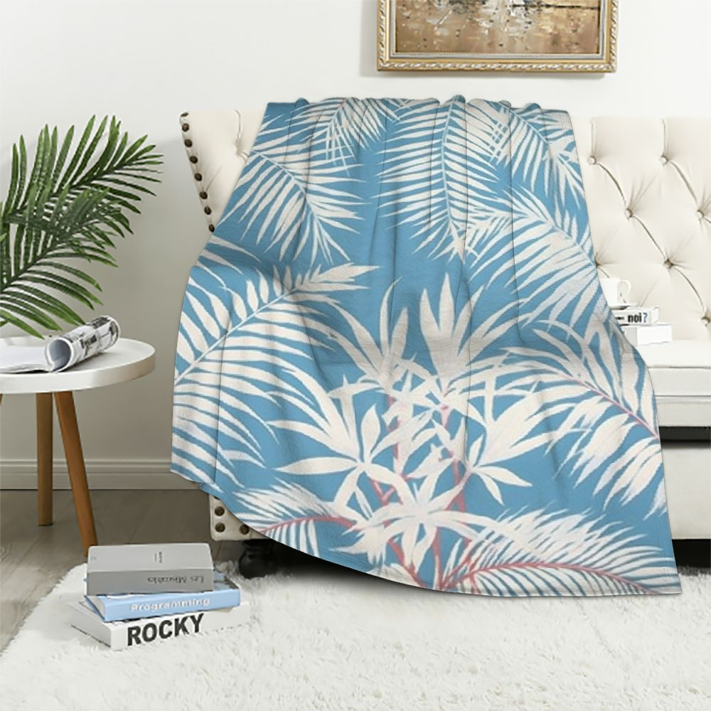 ONETECH White Palm Leaves All Season Bed Blanket Abstract Leaf Plush ...