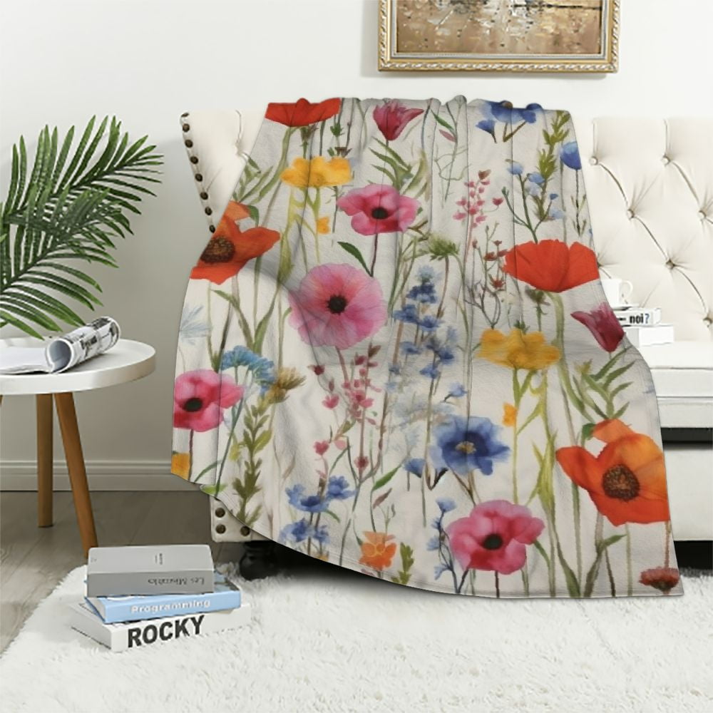 ONETECH Wildflowers Throw Blanket Colorful Watercolor Flowers Poppy ...