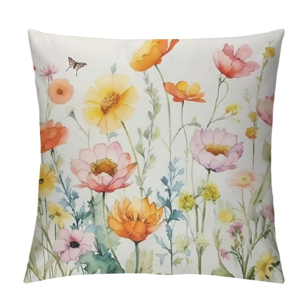 Onetech Wildflowers Throw Pillow Covers Summer Watercolor Flowers Soft