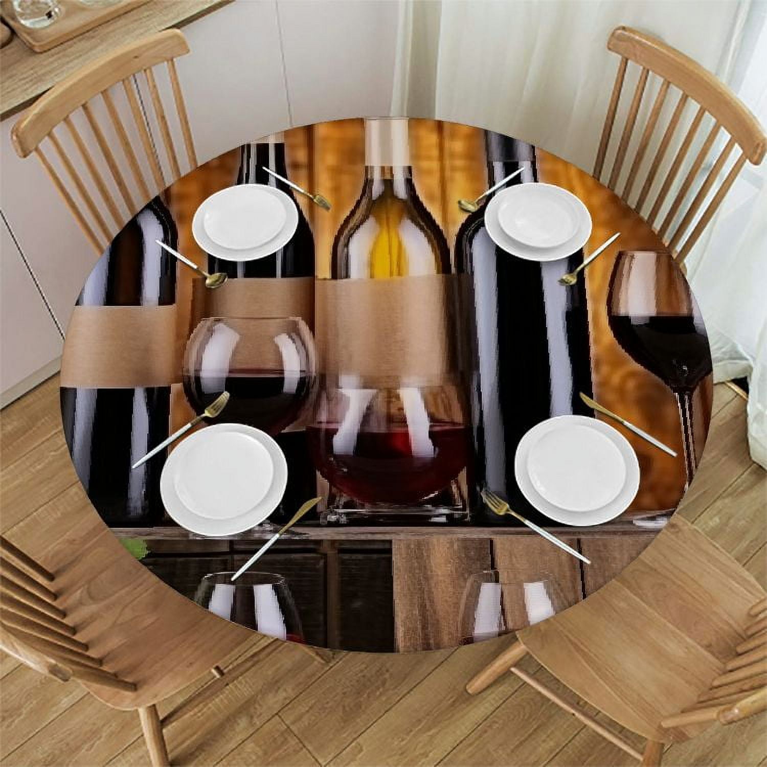 ONETECH Wine Tablecloth, Wine Themed Collage on Wooden Backdrop with ...