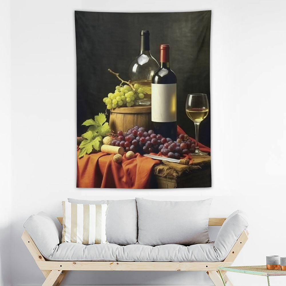 ONETECH Winery Tapestry, Cask Bottles and Glasses of Wine and Ripe ...