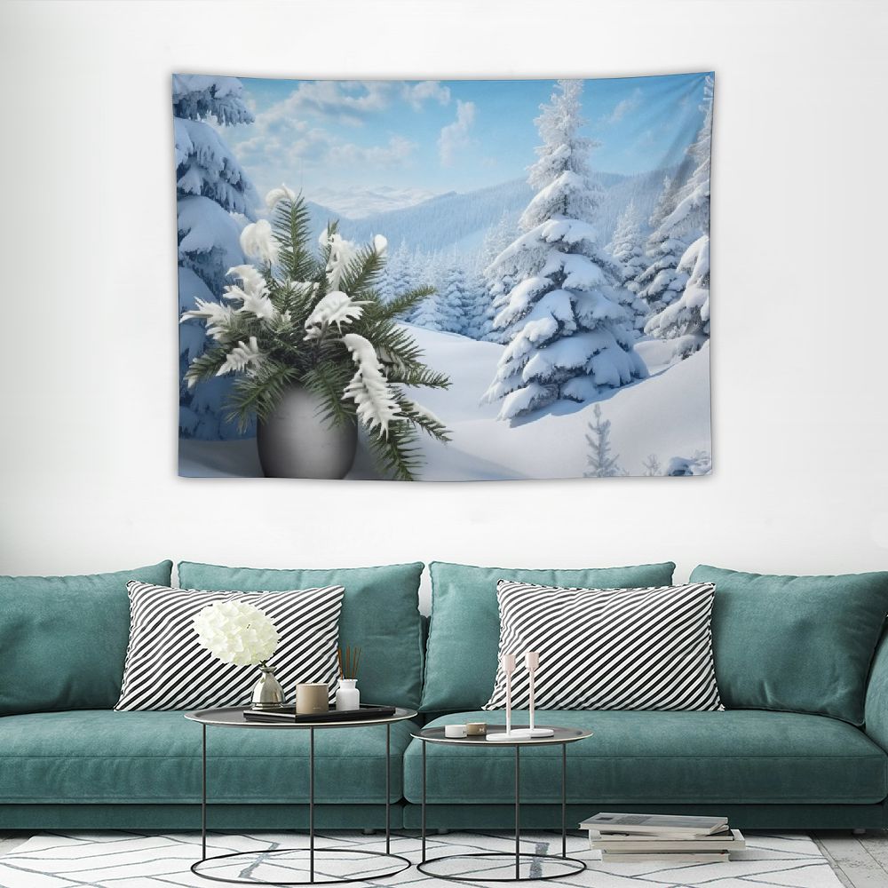 ONETECH Winter Forest Tapestry Blue Sky Snow Mountain and Snow Covered ...