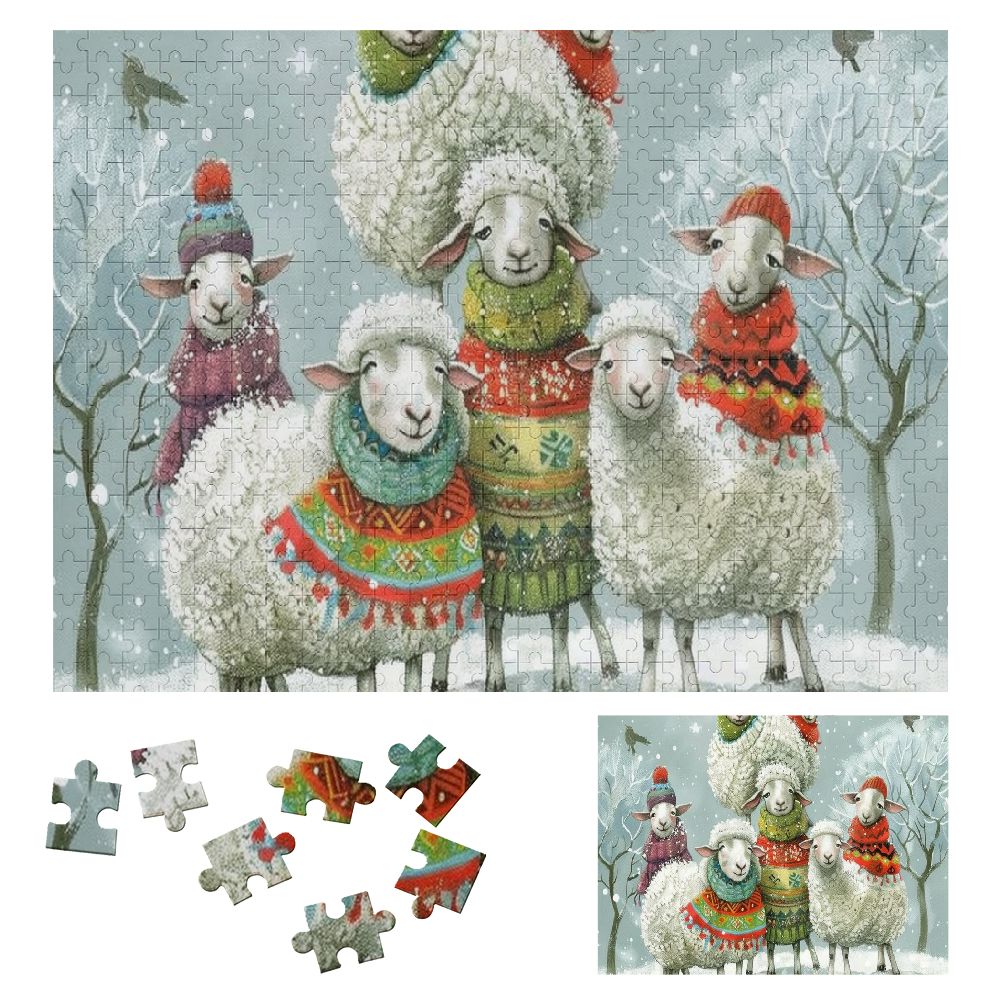 ONETECH Winter Sheep Snowy Farm Animals Wooden Jigsaw Puzzle ...