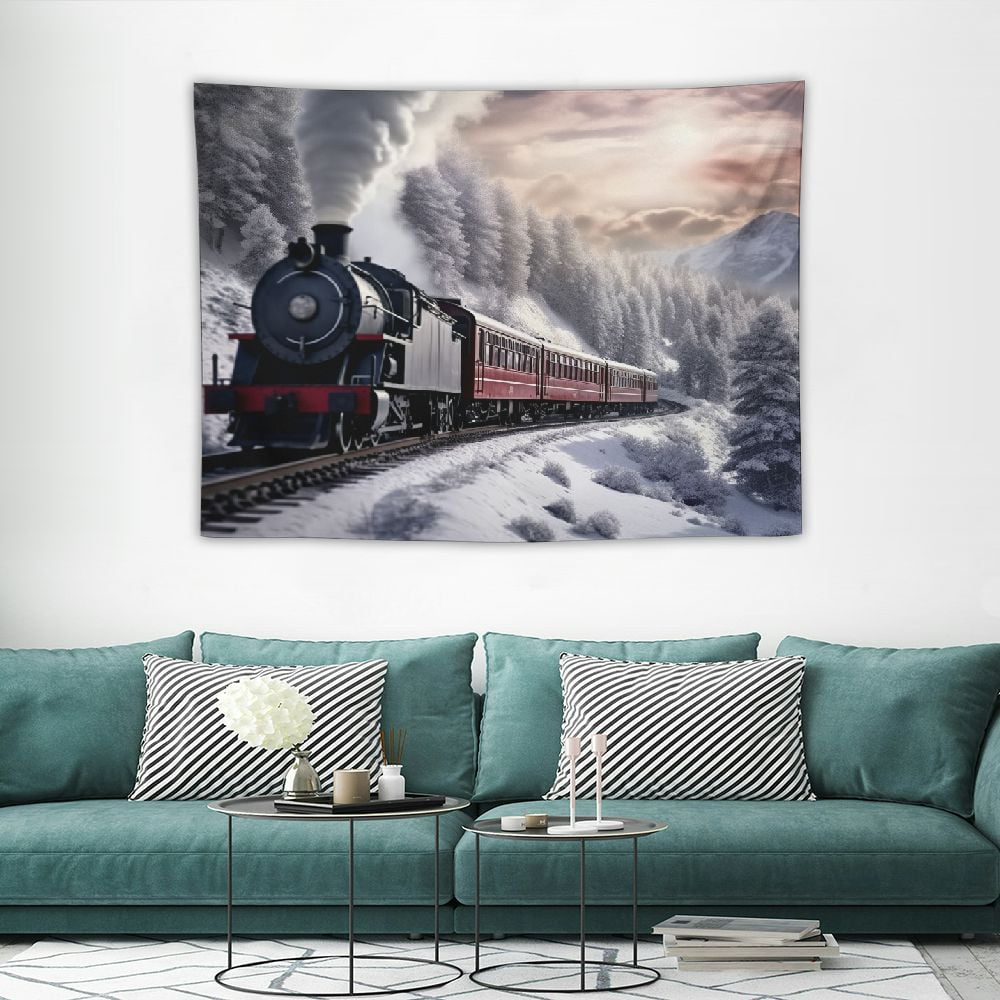 ONETECH Winter Train Tapestry Vintage Steam Engine Antique Locomotive ...