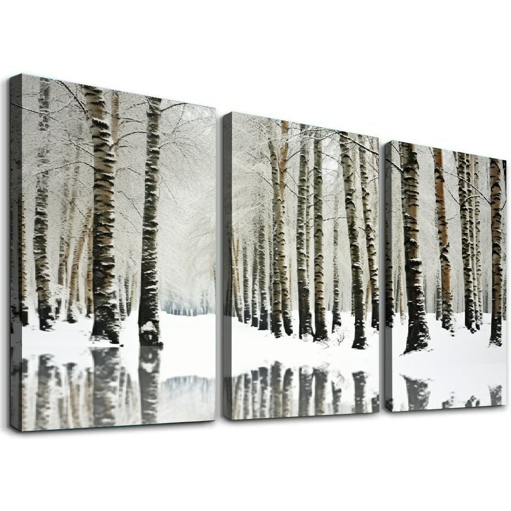 ONETECH Winter Trees Wall Art Painting - Snow Landscape Peaceful Canvas ...