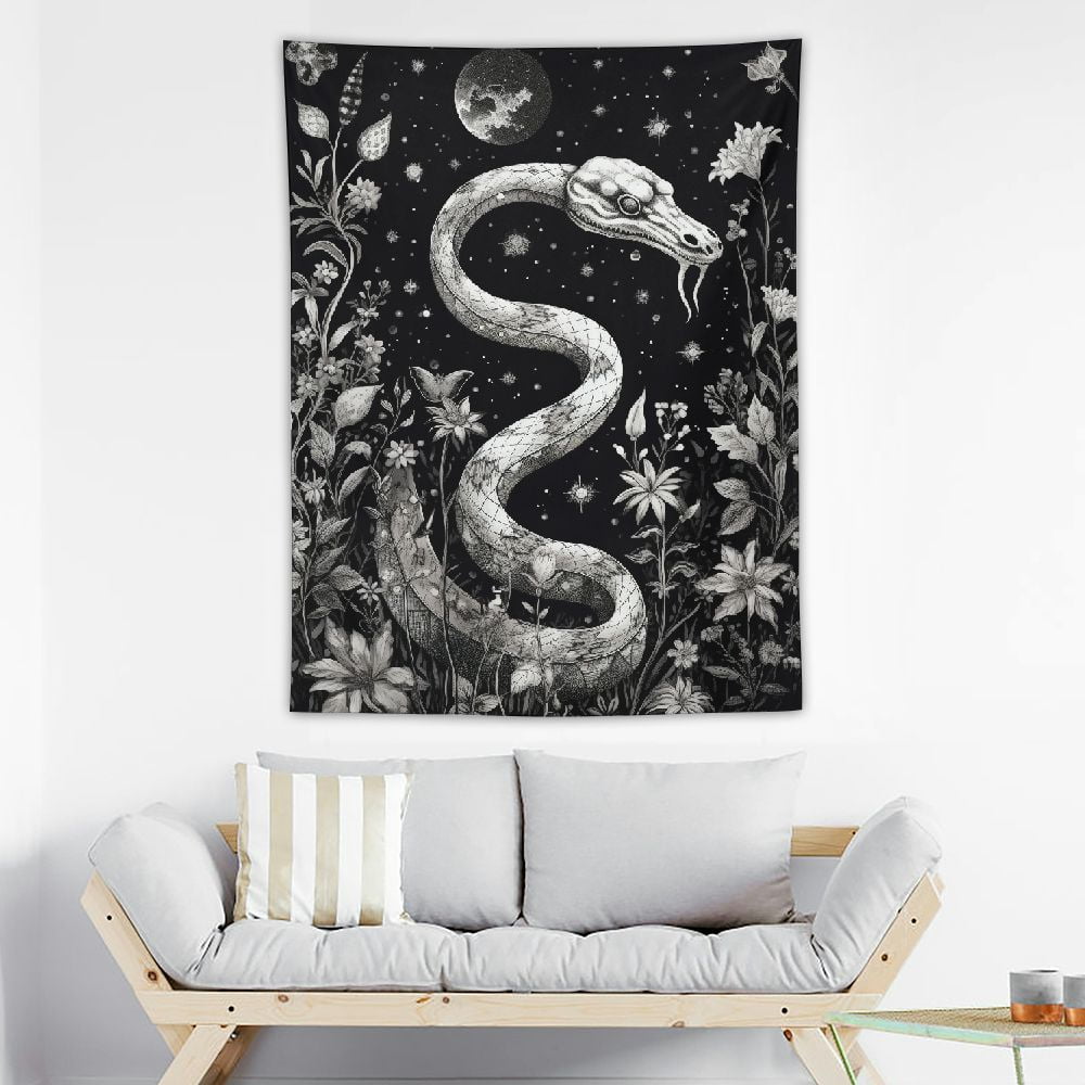 ONETECH Witchy Snake Vertical Tapestry, Trippy Black and White Floral ...