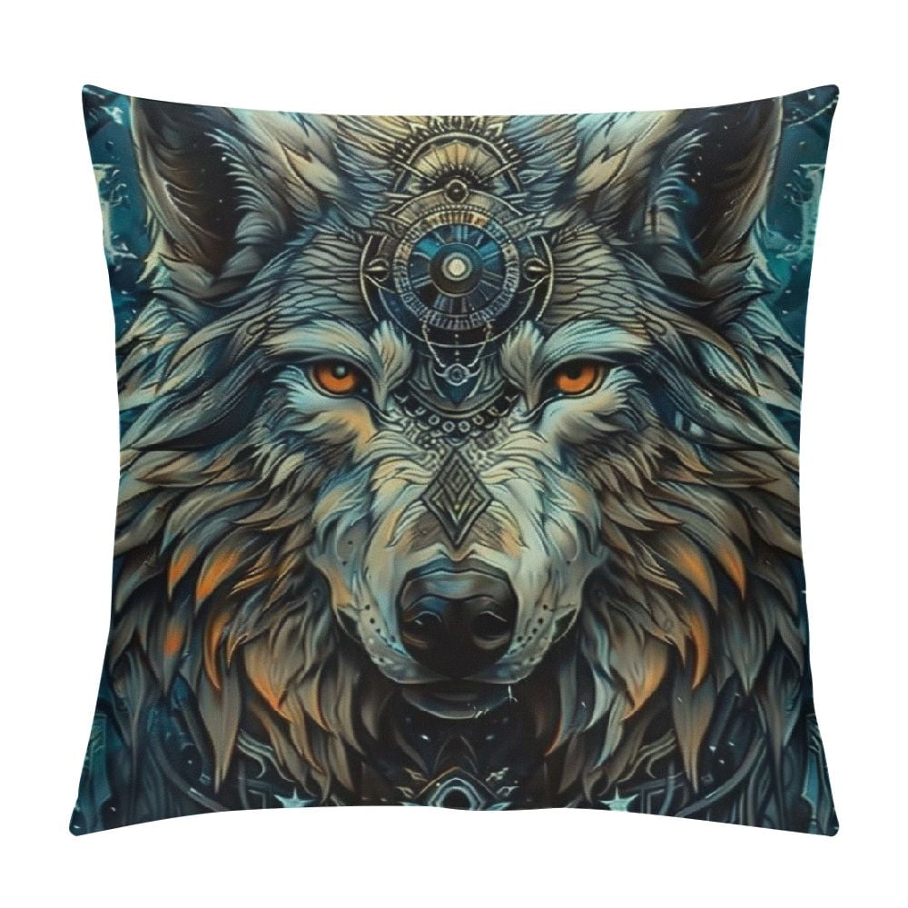 ONETECH Wolf Norse Ancient Runes Blue Throw Pillow Case Pillow Cover ...