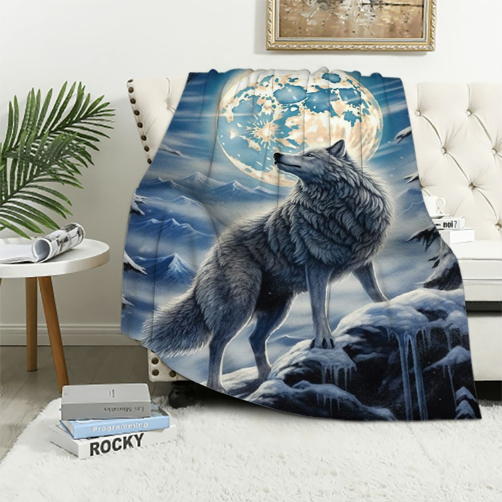 ONETECH Wolf Throw Blanket, Flannel Cool Wolves Themed Stuffed Animal ...