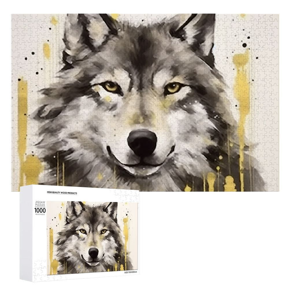 ONETECH Wolf Yellow Spots Detailed Painting Wooden Puzzle for Adults ...