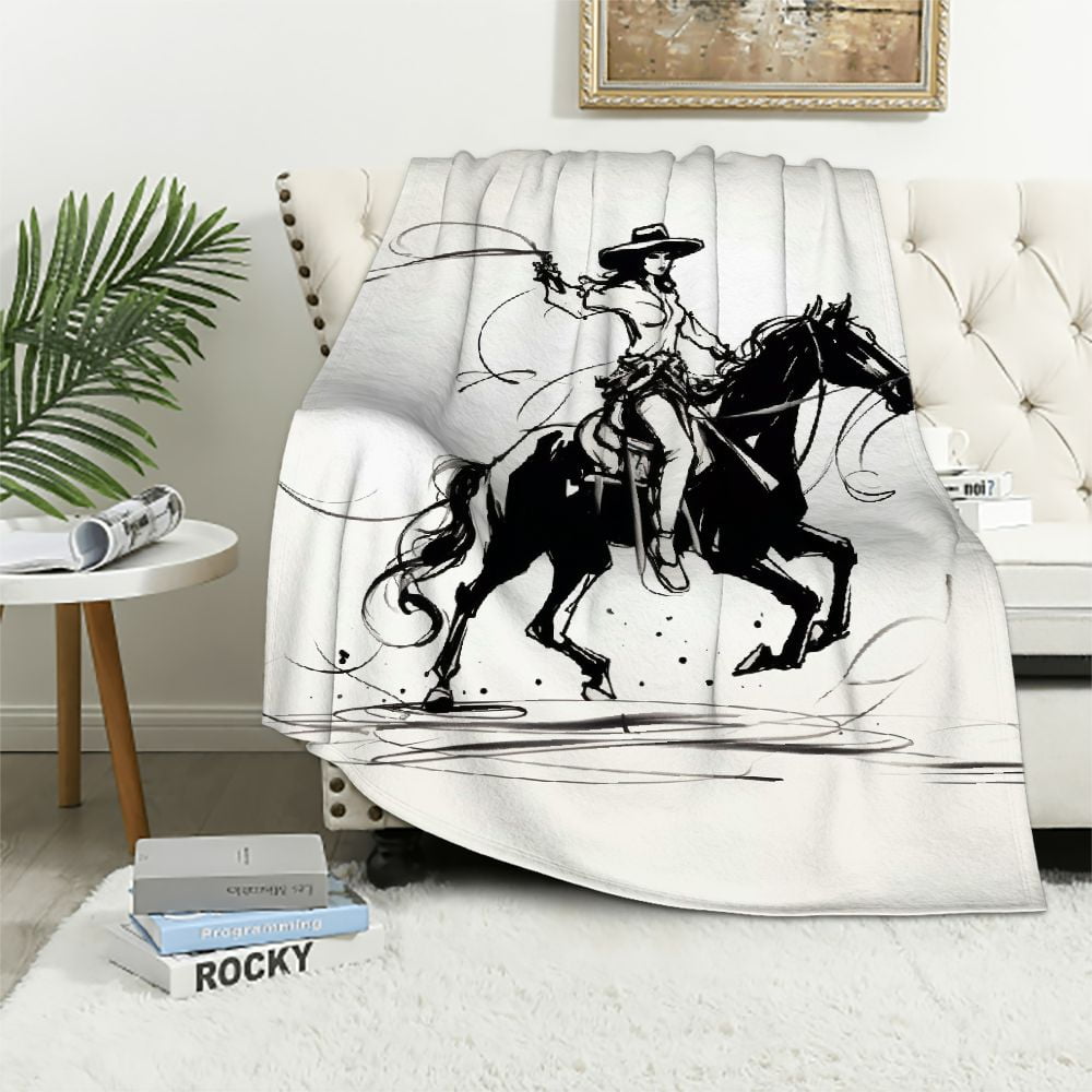 ONETECH Women Riding Horse Archery Pattern Flannel Blanket Couch Sofa ...