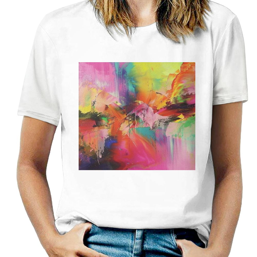 ONETECH Women's White T-Shirt Short Sleeve Round Neck Stretchy ...