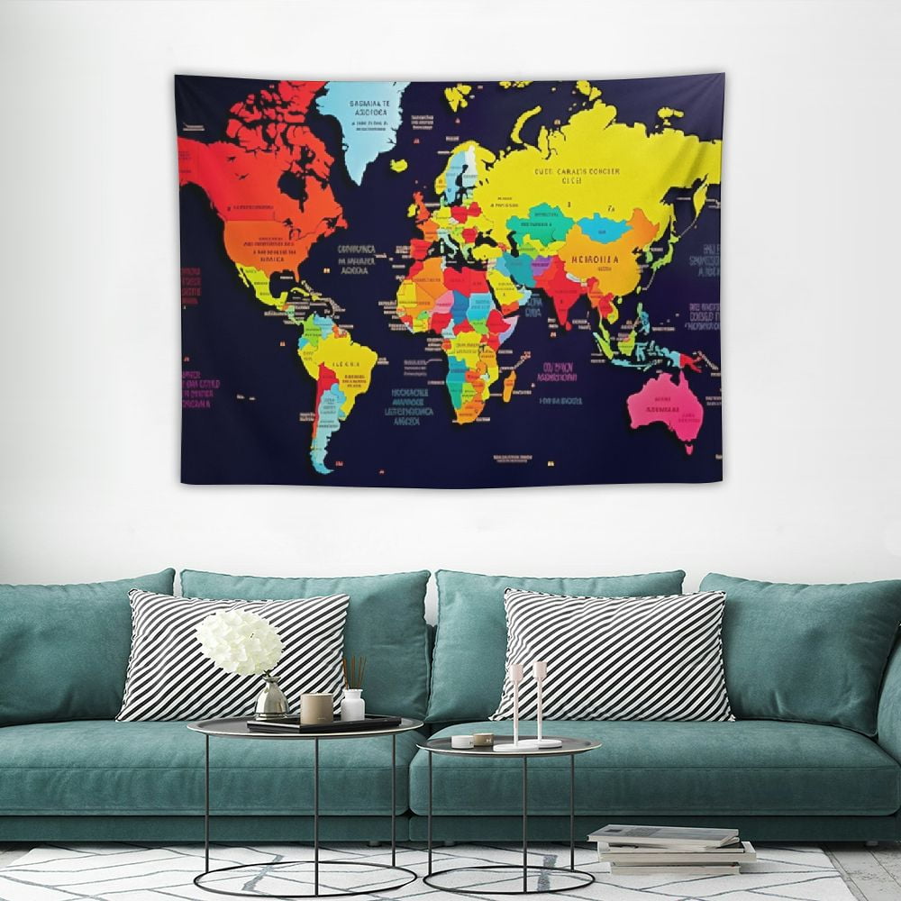 ONETECH World Geographical Distribution Tapestry，Colorful World Map Men ...