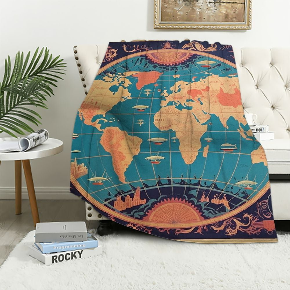 ONETECH World Map Throw Blanket Reversible Hippie Bohemian Vintage ...