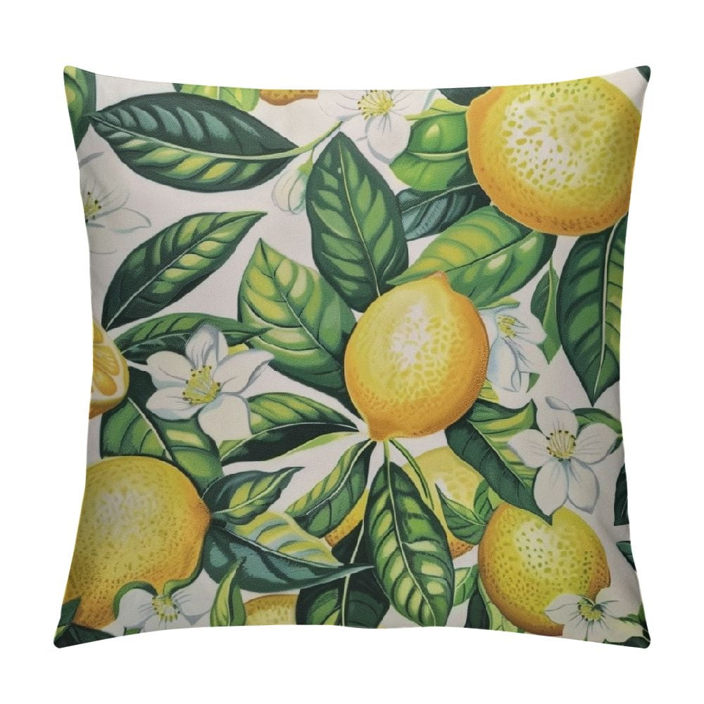ONETECH Yellow Lemon Pillow Cover Spring Fruit Leaves Lemon Pillow Case ...