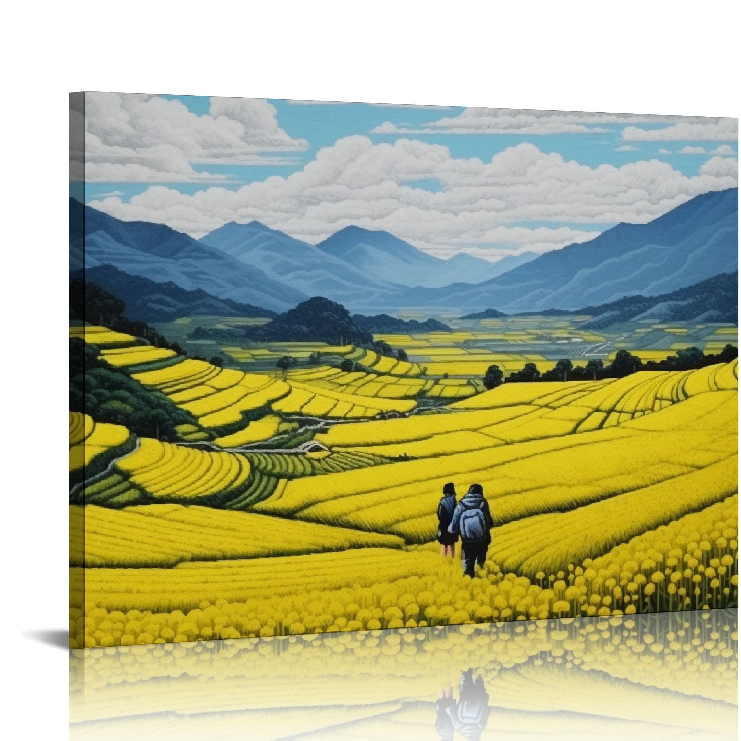 ONETECH Yellow Rice Landscape Canvas Wall Decor, Handmade Paddy Field ...